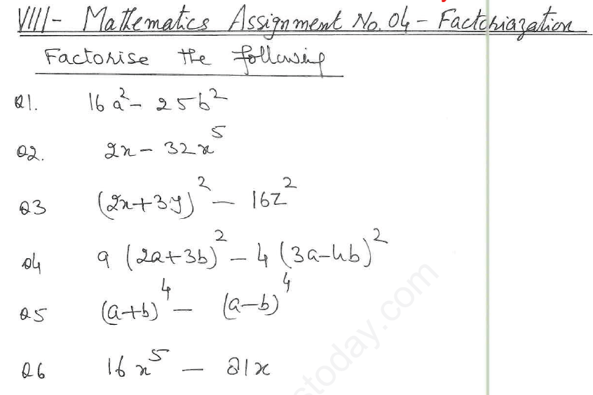 CBSE Class 8 Mathematics Factorisation Assignment Set I